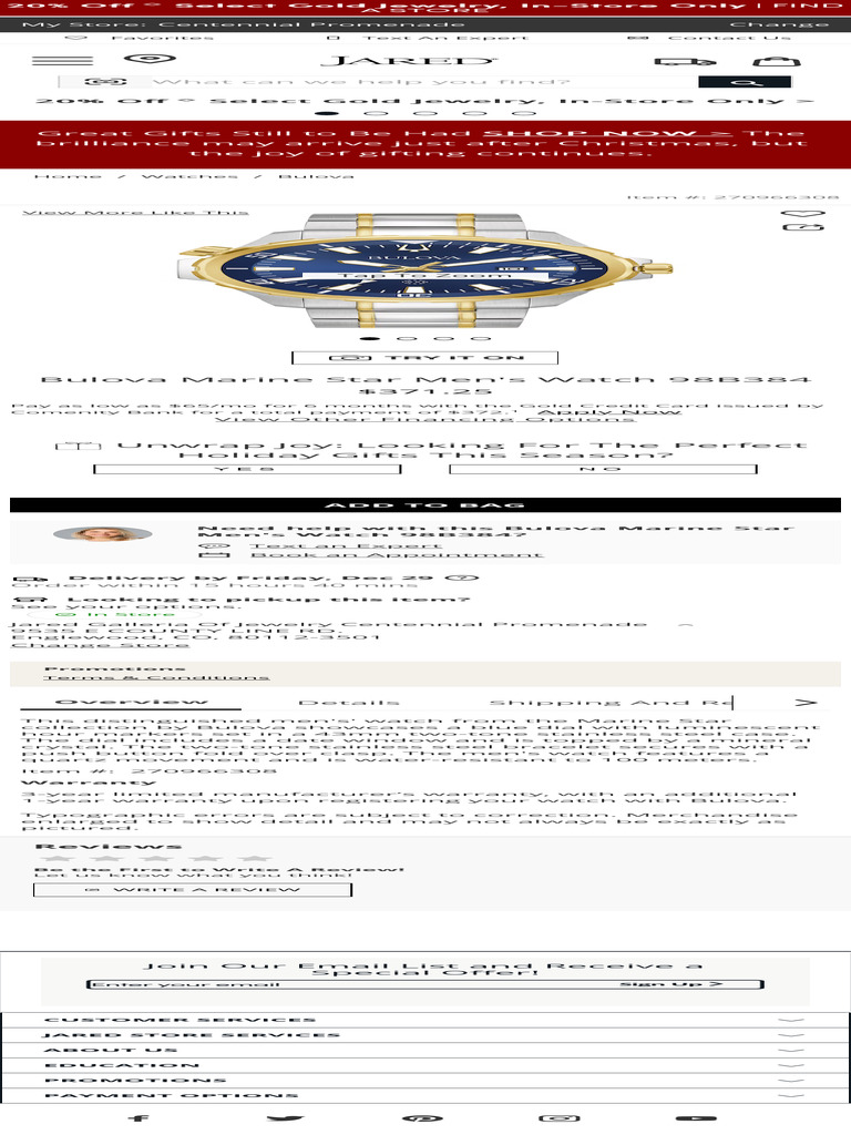 Bulova Marine Star Men's Watch 98B384 Jared | PDF | Watch