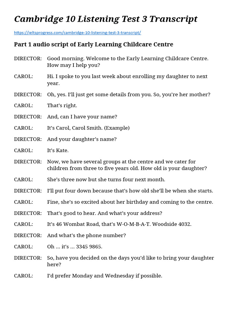 Cambridge 10 Listening Test 3 Transcript | PDF | Leadership | Goal