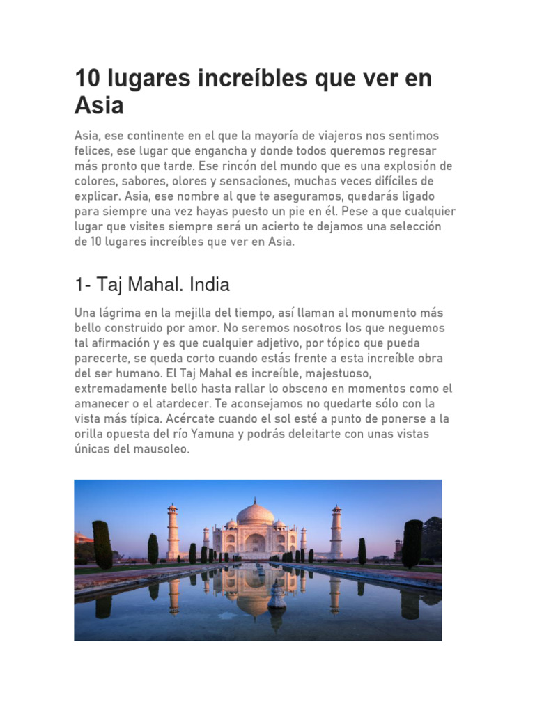 Lugares Turisticos de Asia | PDF | Viajes y turismo