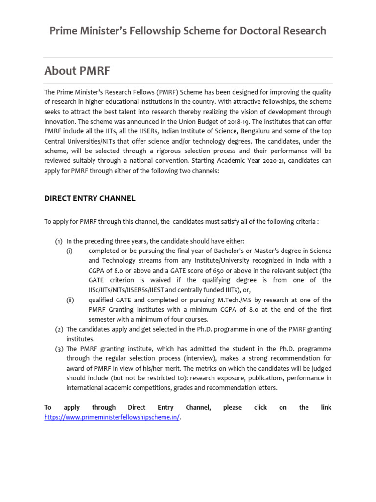 Final Information On PMRF 2020 | PDF | Academic Degree | Doctor Of Philosophy
