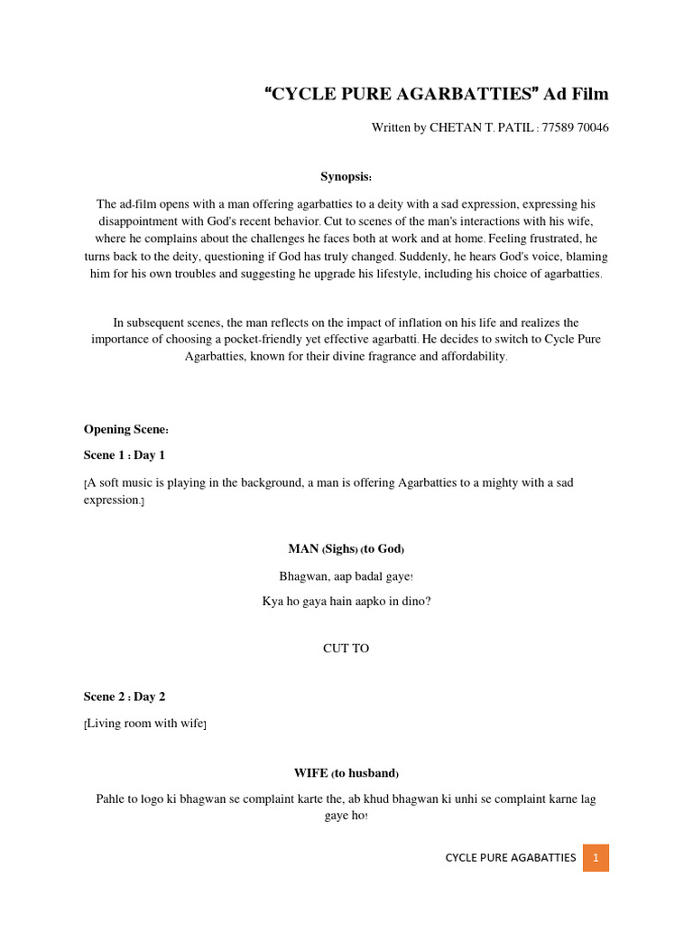 CYCLE PURE AGARBATTIES Adfilm Script | PDF | God