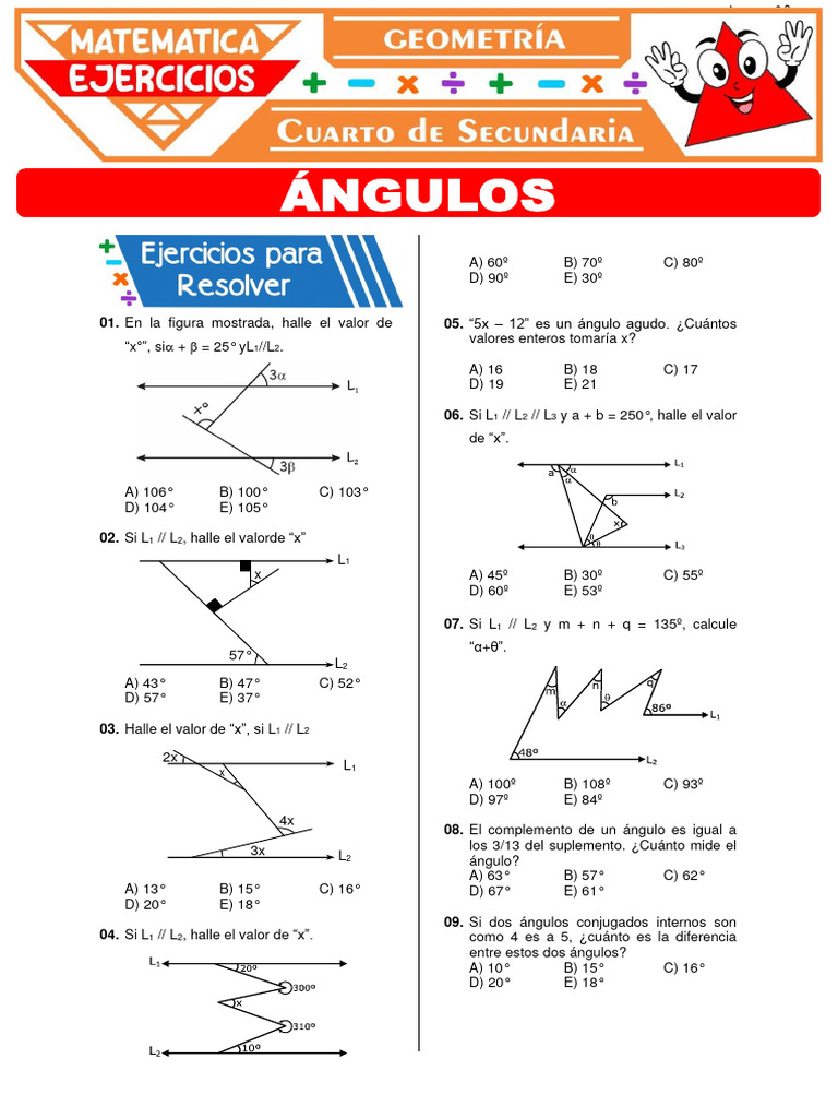 Angulos-para-Cuarto-Grado-de-Secundaria | PDF | Ángulo | Matemáticas