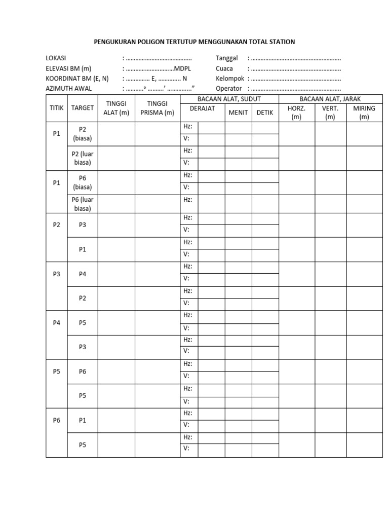 Form Pengukuran Poligon Tertutup Salinan | PDF