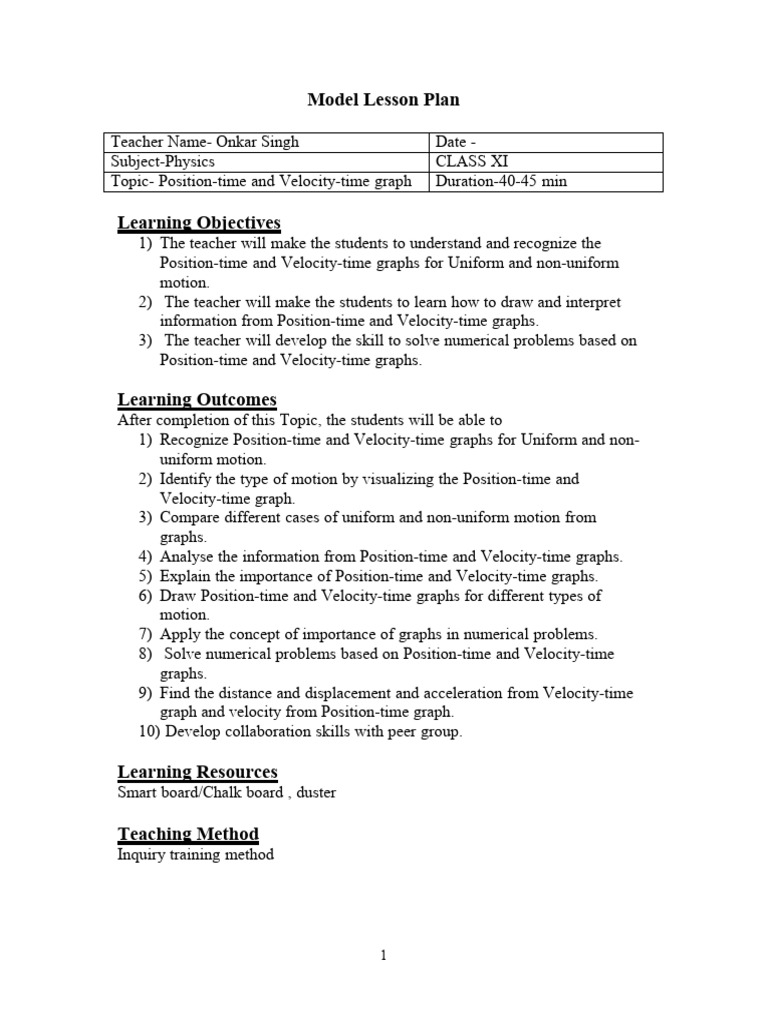 Position-Time and Velocity-Time Graph Lessson Plan | PDF | Acceleration ...