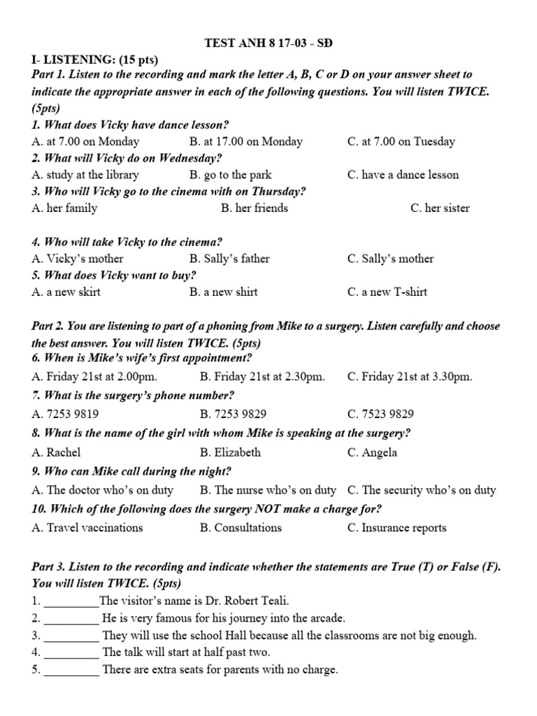 Test Anh 8 17 | PDF | English Language | Vocabulary