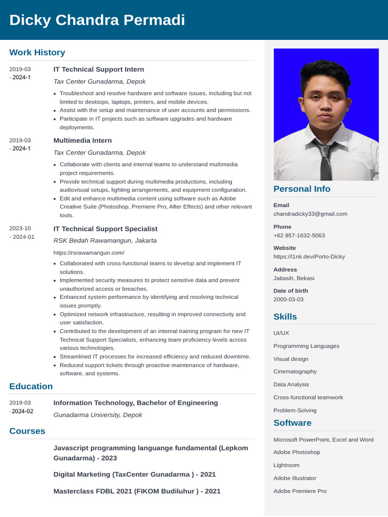 CV and Porto Dicky Chandra_compressed | PDF | Technical Support | Multimedia