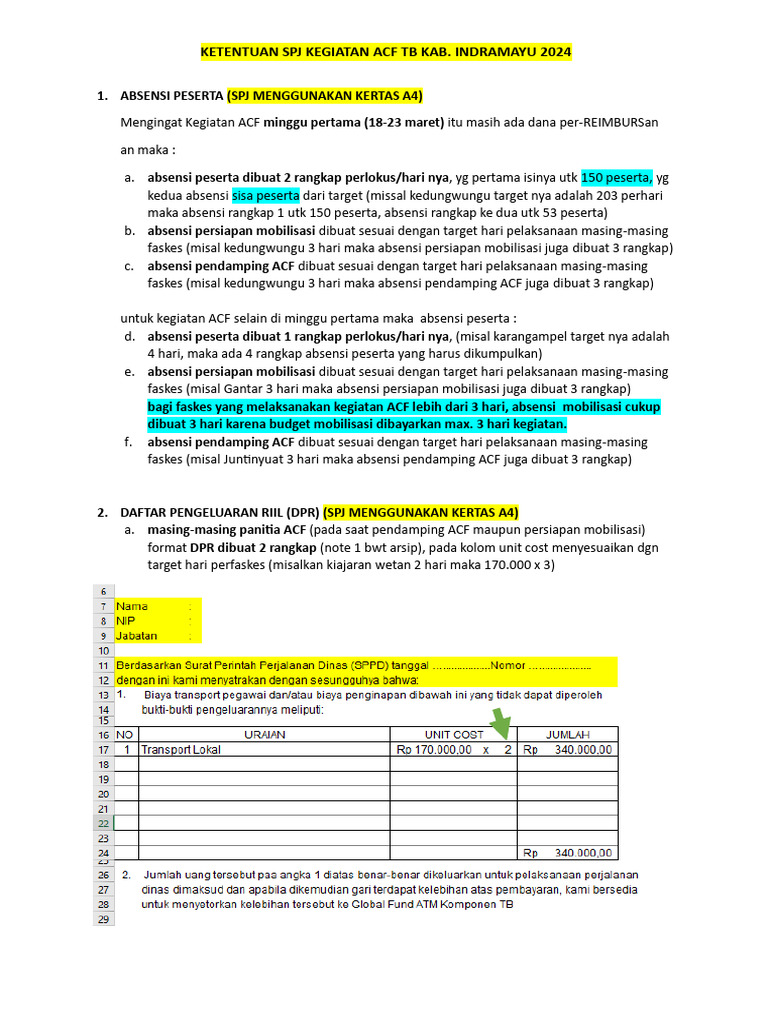 KETENTUAN SPJ ACF Kab. Indramayu Tahun 2024 | PDF