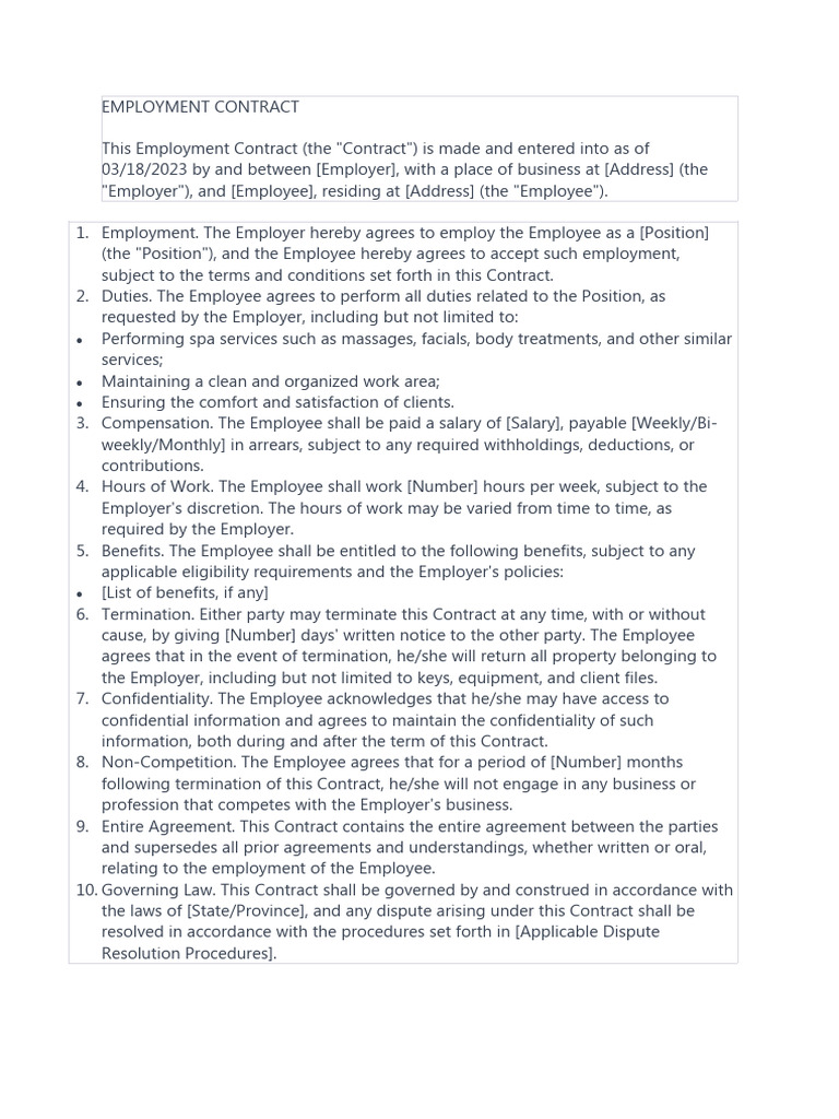 EMPLOYMENT CONTRACT | PDF | Employment | Salary