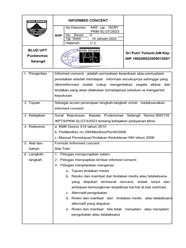 Prosedur Informed Consent Puskesmas Selangit | PDF