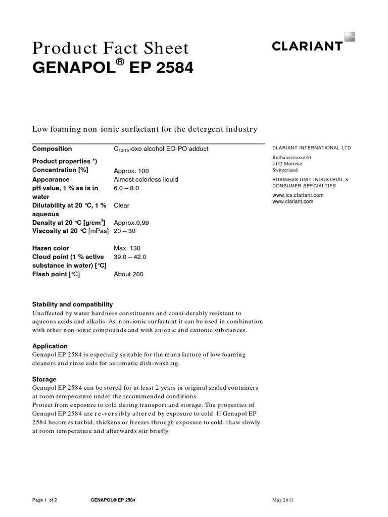 TDS Genapol EP 2584 | PDF | Surfactant | Water