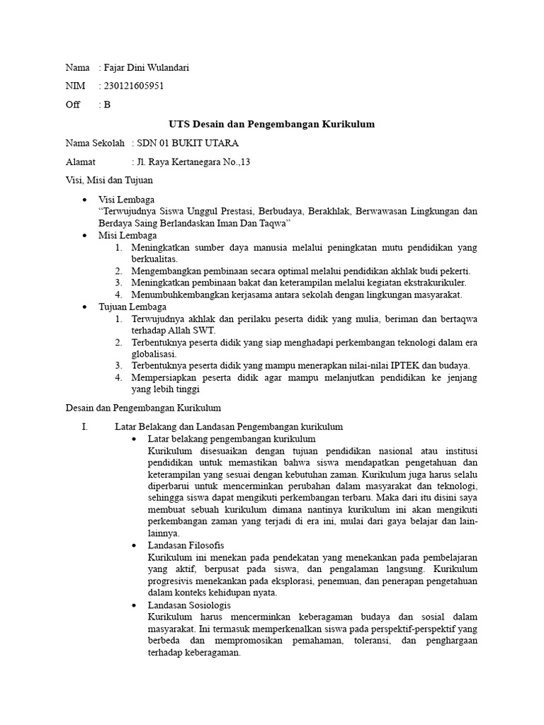 UTS Desain Dan Pengembangan Kurikulum | PDF | Karier & Perkembangan