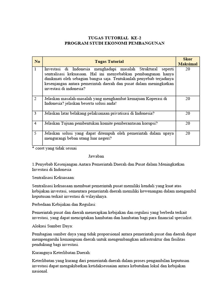 Tugas Ekonomi Pembangunan | PDF | Bisnis | Pengelolaan Keuangan & Uang