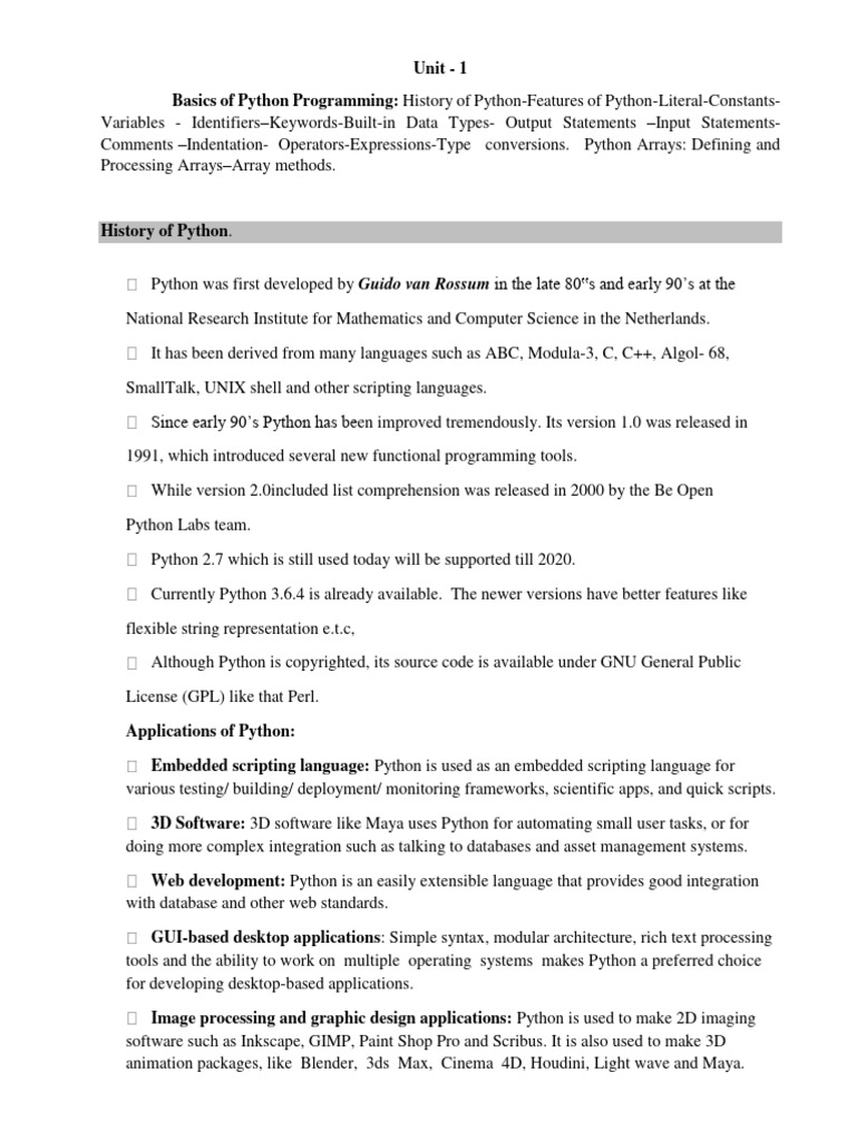 Unit 1 - Notes FINAL | PDF | Python (Programming Language) | Integer ... Unit 1 - Notes FINAL | PDF | Python (Programming Language) | Integer ...