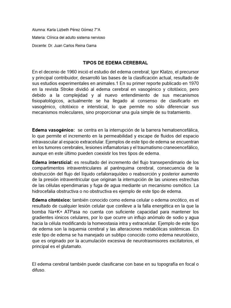 Tipos de Edema Cerebral: Clasificación y Causas | PDF | Edema | Fisiología