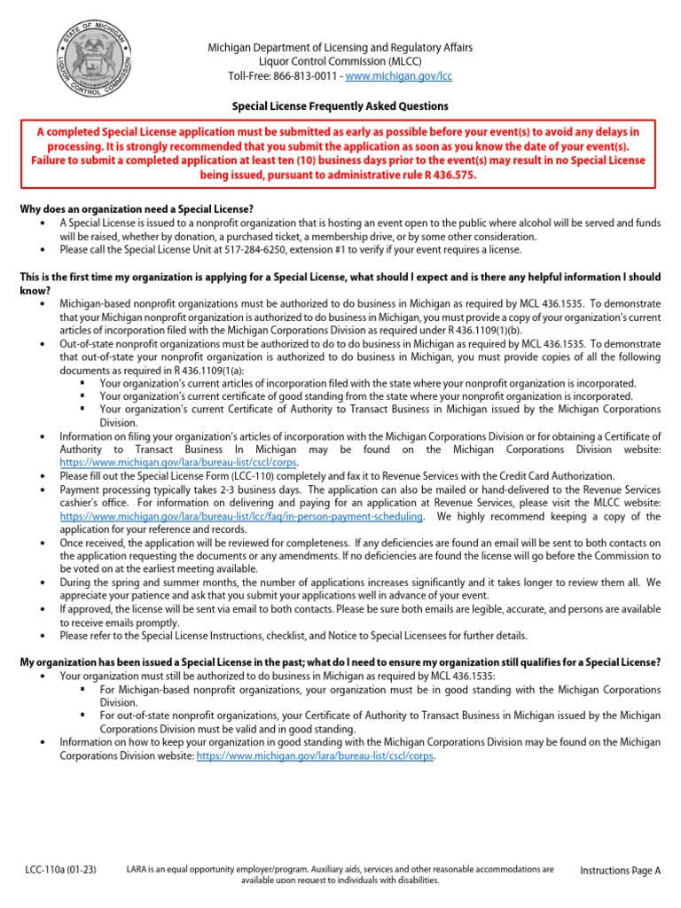 Michigan Special Liquor License Guide | PDF | Alcoholic Beverages | License