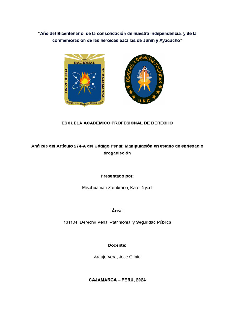 Análisis del Artículo 274-A CP Perú | PDF | Derecho penal | Castigos
