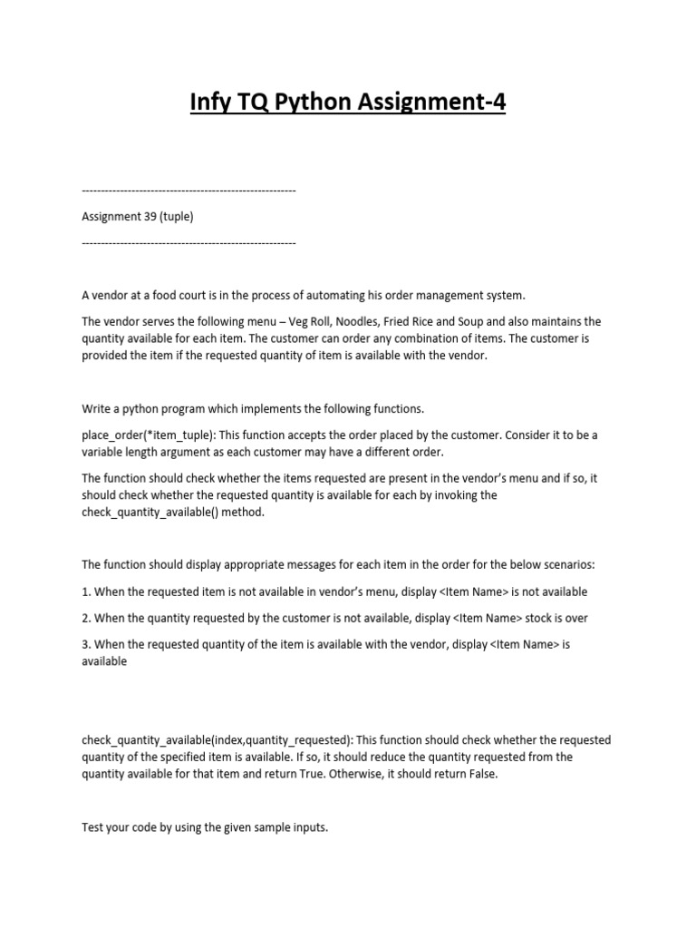 Infy TQ Python Assignment-4 | PDF | Parameter (Computer Programming) | Software Engineering