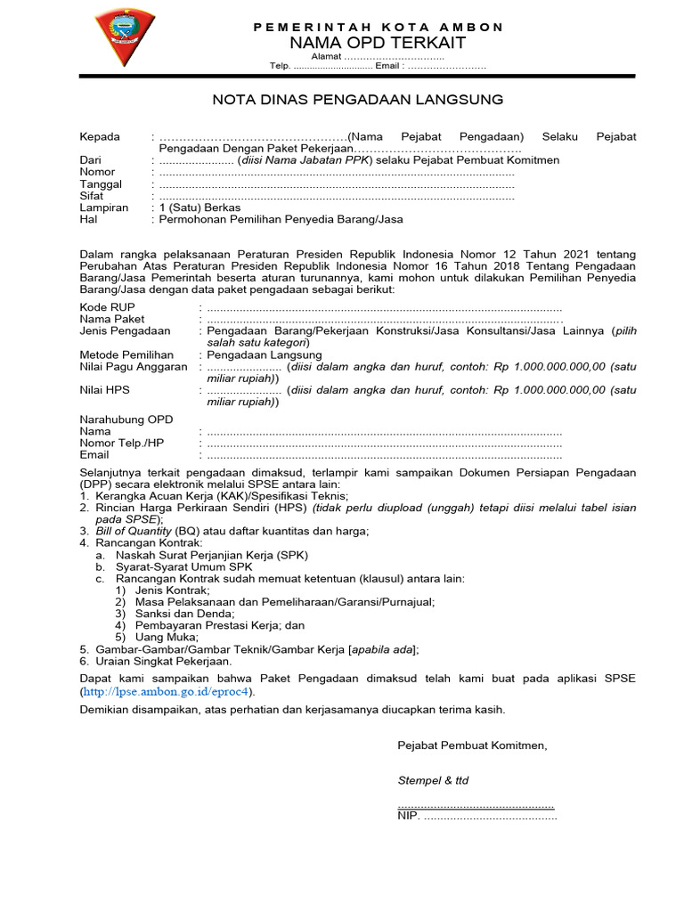Contoh Nota Dinas Pengadaan Langsung | PDF | Komputer