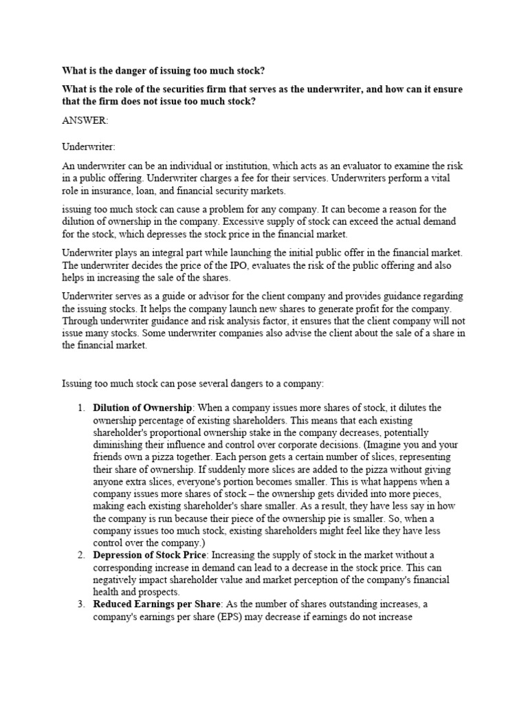 What Is The Danger of Issuing Too Much Stock | PDF | Stocks | Share ...
