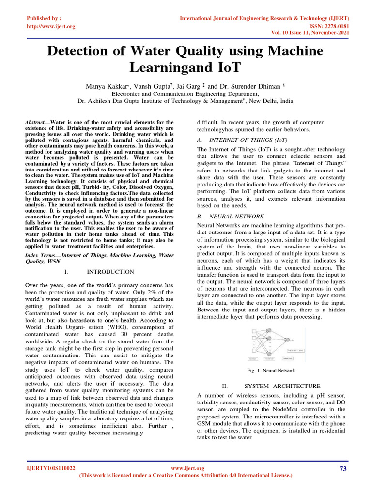 Detection of Water Quality Using Machine | Download Free PDF | Internet ...
