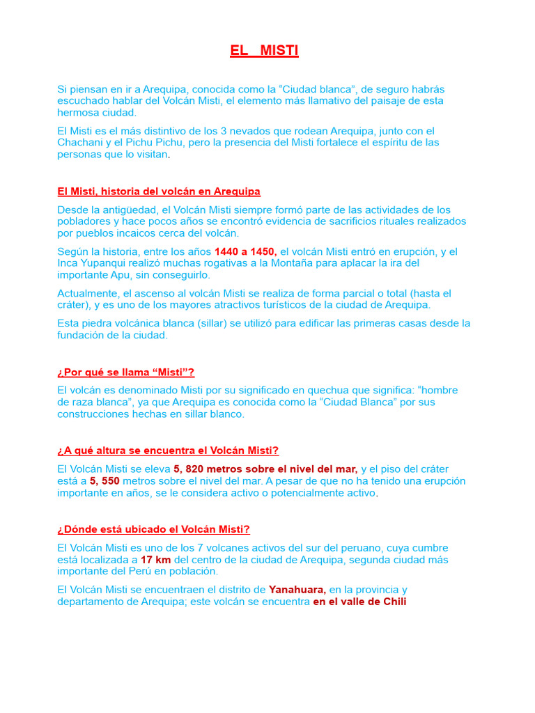 El Misti | PDF | Volcán | Tipos de erupciones volcánicas