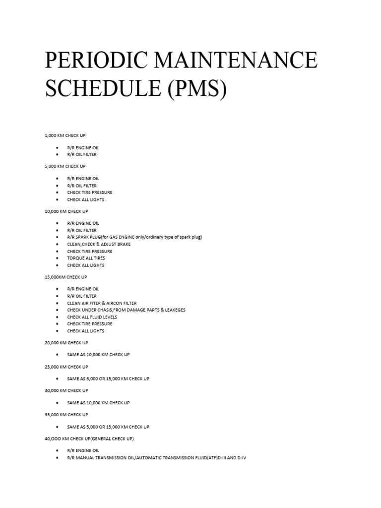Car Periodic Maintenance Schedule | PDF | Mechanical Engineering | Land ...
