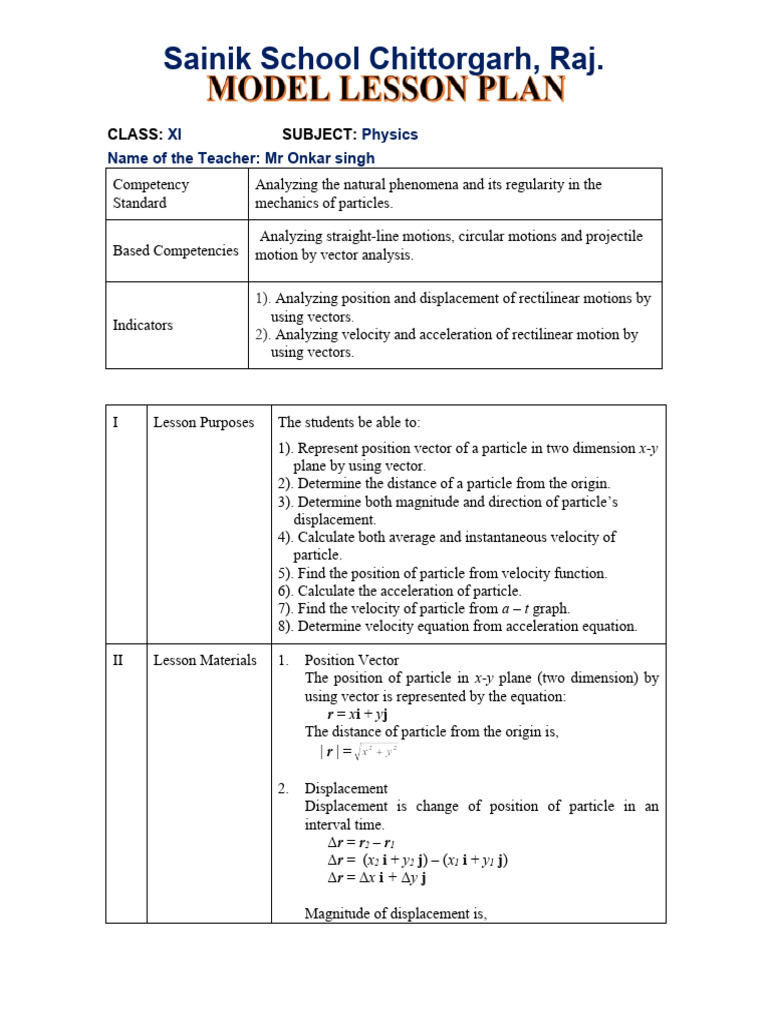 Straight-Line Motions Lesson Plan | PDF | Velocity | Acceleration