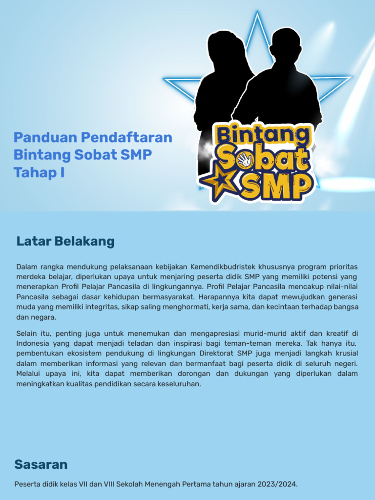 Panduan Pendaftaran Tahap I Bintang Sobat SMP | PDF