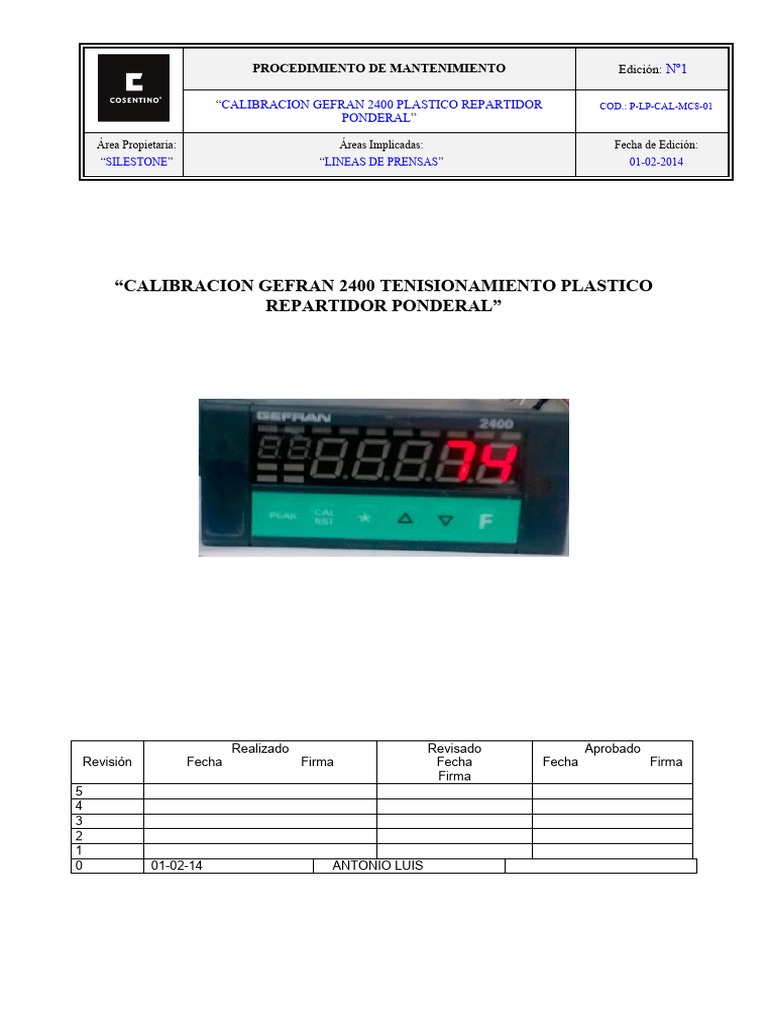 Calibracion Gefran 2400 Tension Plastico Rep. Ponderal | PDF | Calibración