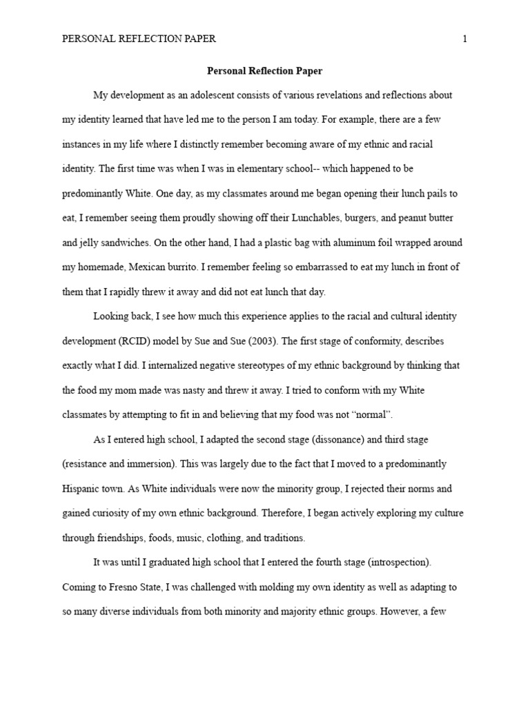 Heal 223 - Personal Reflection Paper | PDF | Race And Ethnicity In The ...