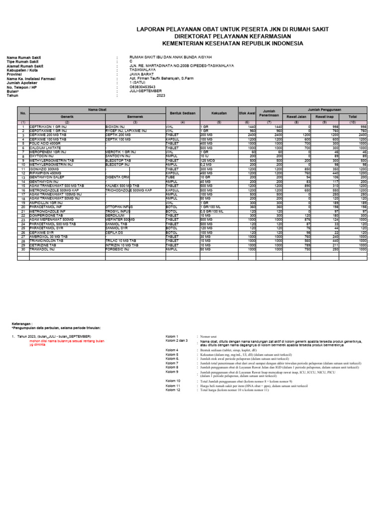 Form Pelaporan Pelayanan Obat Untuk Peserta Jkn Di Rumah Sakit Pdf