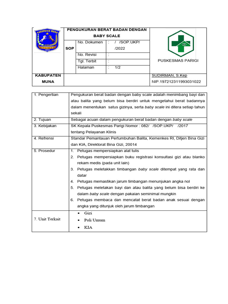 05 Sop Pengukuran BB DG Baby Scale Edit | PDF | Kesehatan Holistik