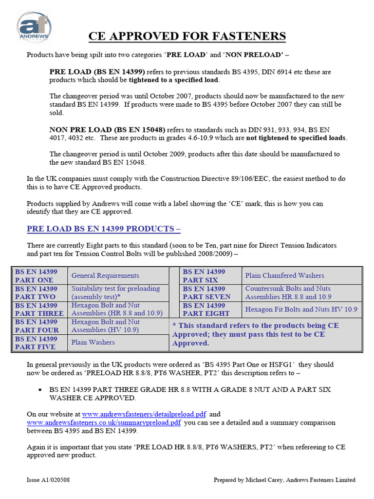 AndrewsFastenersBSEN14399 BSEN 15048 | PDF | Washer (Hardware ...