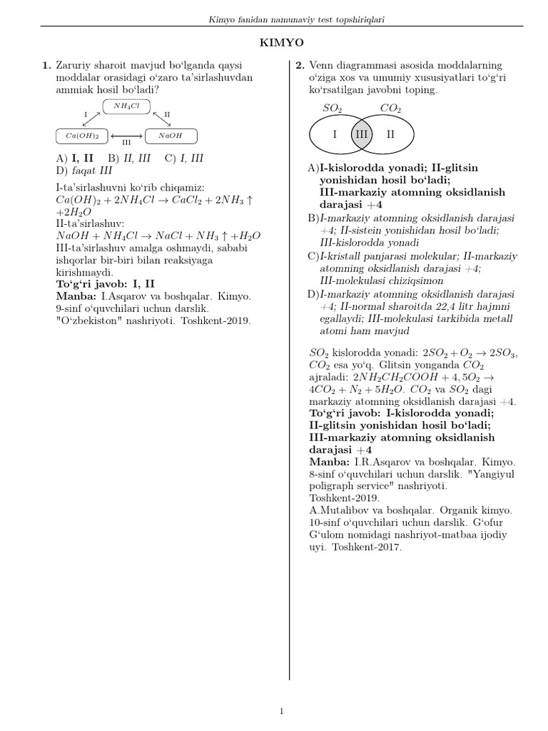 Kimyo uz - 2021 Oliygoh.uz | PDF