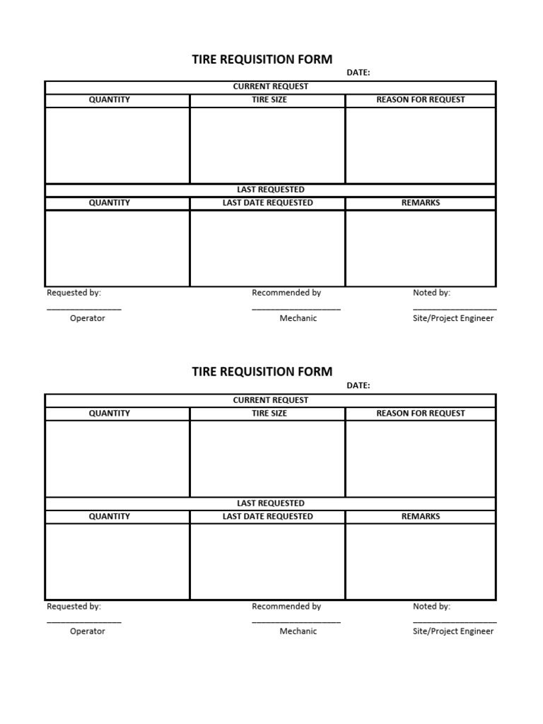 Tire Requisition Form Template | PDF