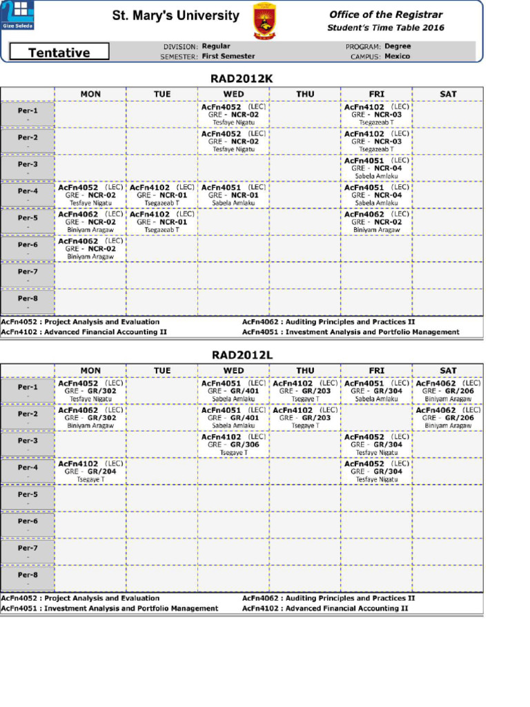 2016 First Semester Regular Student Report Tentative Compressed | PDF