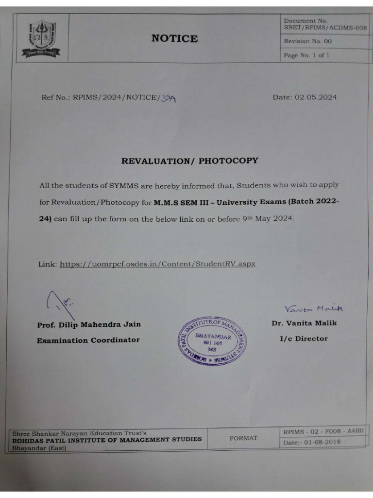 Revaluation Notice | PDF