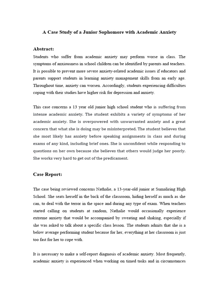 Academic Anxiety Case Study | PDF | Anxiety | Psychotherapy