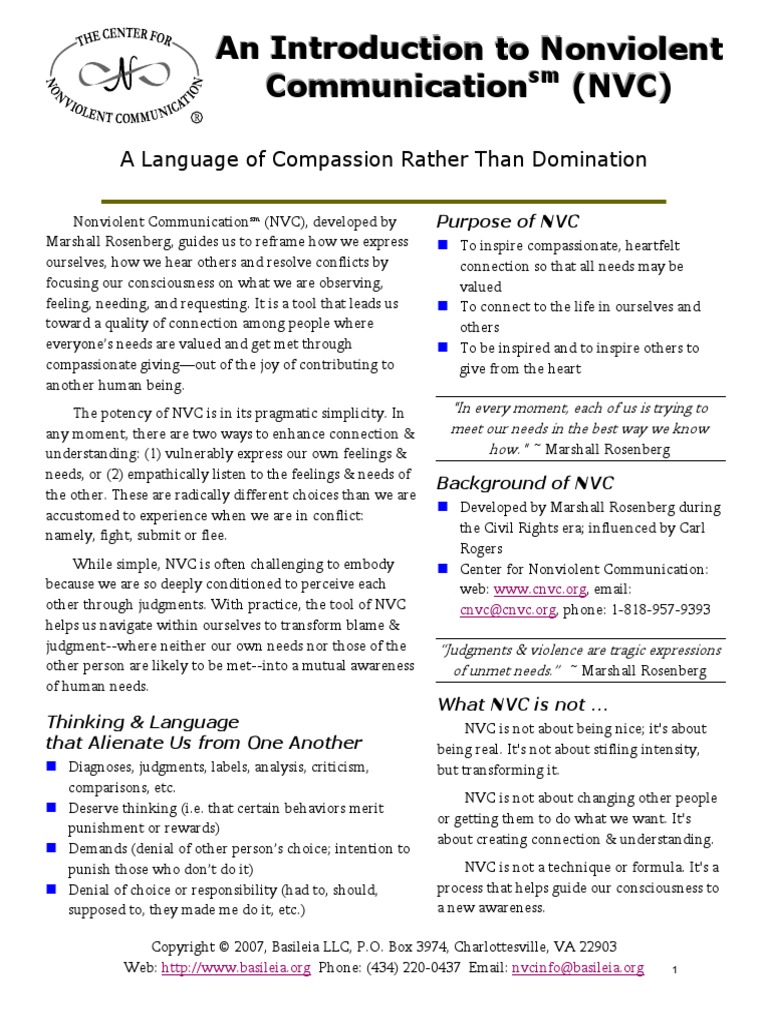 NVC An Introduction To Nonviolent Communication | PDF
