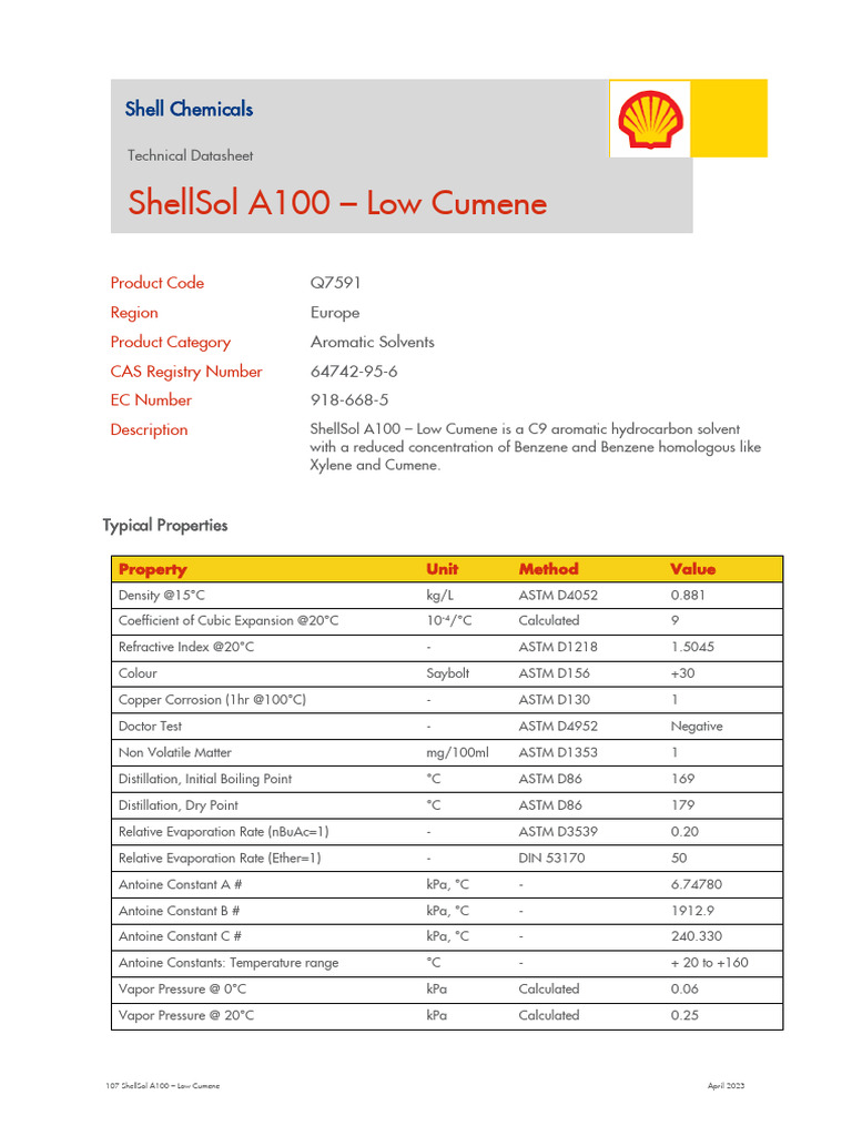 Shellsol A100 q7591 Eu 2023 | PDF | Benzene | Distillation
