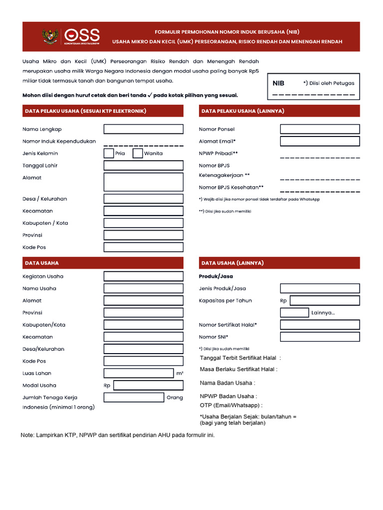 Template Form Pengisian Pelaku Usaha Offline PDF-rev | PDF