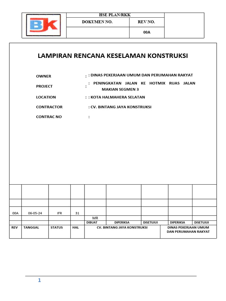 Hse Plan Cv. Bintang Jaya Konstruksi | PDF
