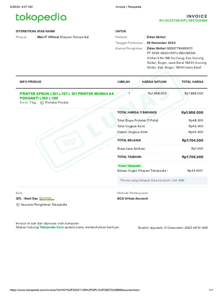 Invoice - Tokopedia | PDF