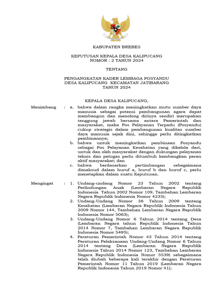 SK Kader Posyandu JTB 2023 | PDF