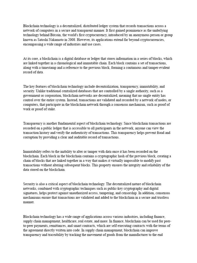 Blockchain Technology Is A Decentralized | PDF | Computer Security ...