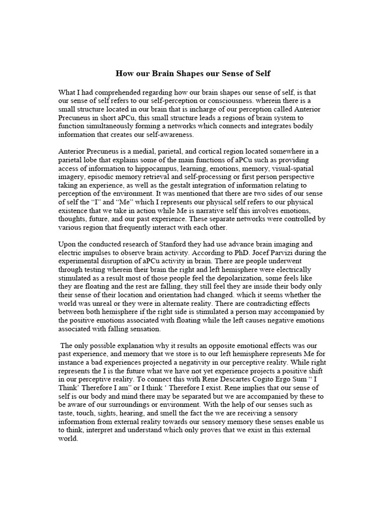 How Brain Shapes Our Sense of Self | PDF | Senses | Experience