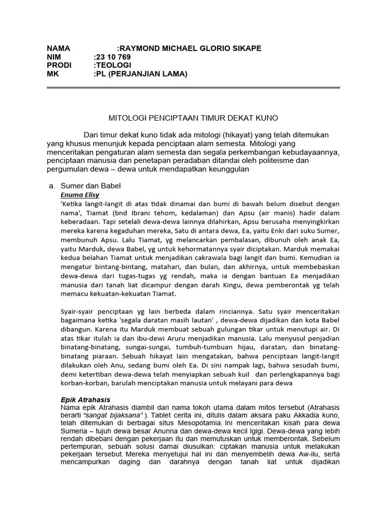 Mitologi Penciptaan Timur Dekat Kuno | PDF