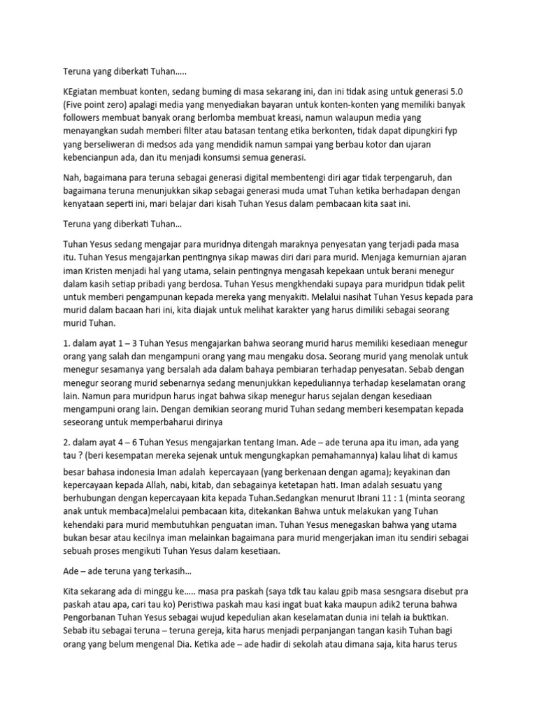 Teruna Yang Diberkati Tuhan | PDF