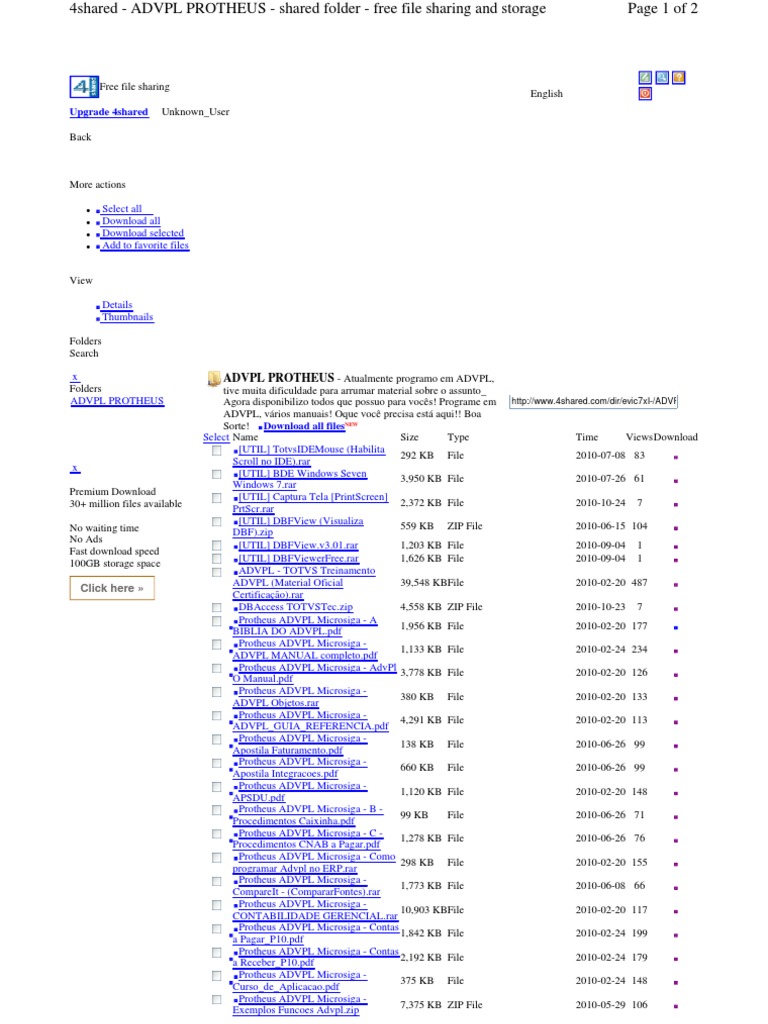 ADVPL Protheus files - free file sharing | PDF | Computer File | Portable Document Format
