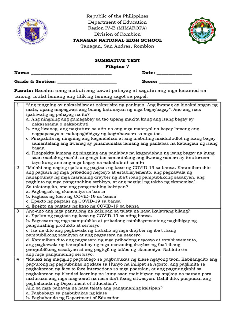 5th Summ Fil7 3rd Quarter - 090022 | PDF